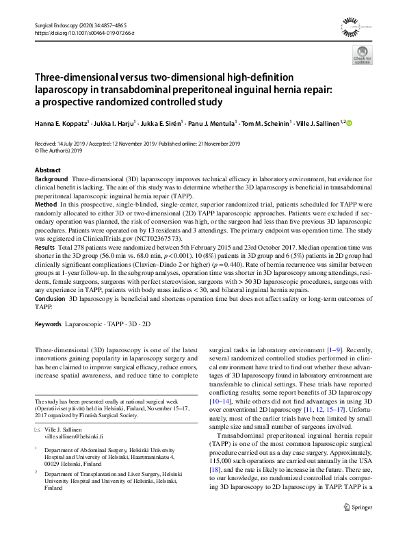 (PDF) Three-dimensional versus two-dimensional high-definition laparoscopy in transabdominal ...