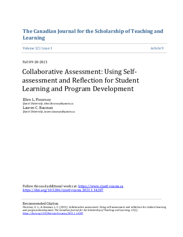 (PDF) Collaborative Assessment: Using Self-assessment and Reflection ...