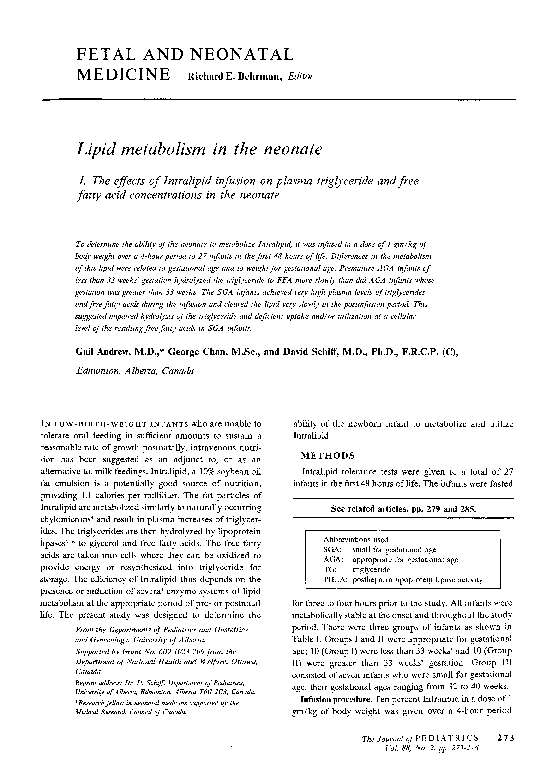 (PDF) Lipid metabolism in the neonate:: I. The effects of intralipid ...