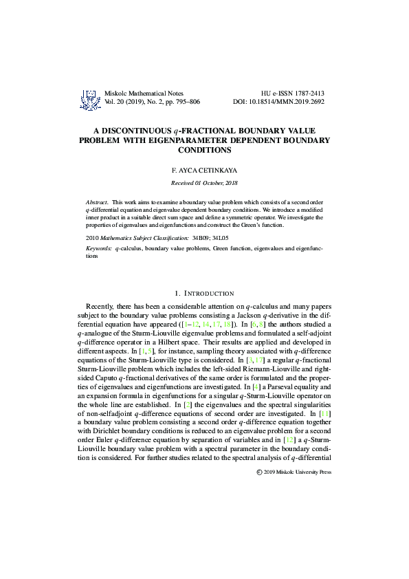 Pdf A Discontinuous Q Fractional Boundary Value Problem With Eigenparameter Dependent Boundary