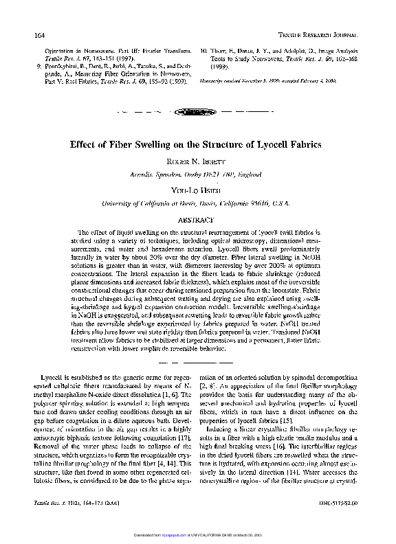 (PDF) Effect of Fiber Swelling on the Structure of Lyocell Fabrics