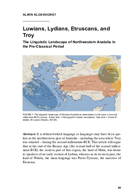 (PDF) Luwians, Lydians, Etruscans, and Troy: The linguistic landscape ...