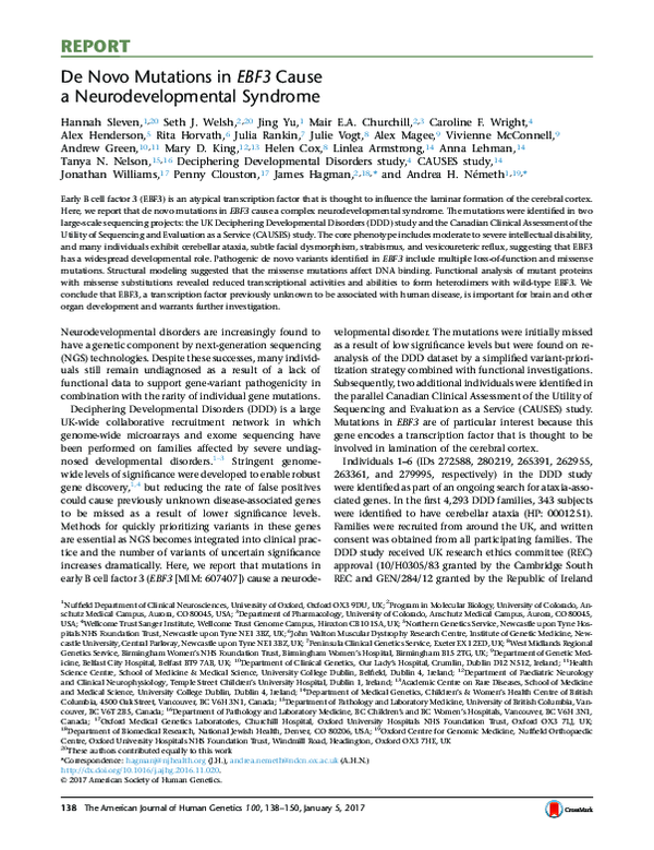 (PDF) De Novo Mutations in EBF3 Cause a Neurodevelopmental Syndrome