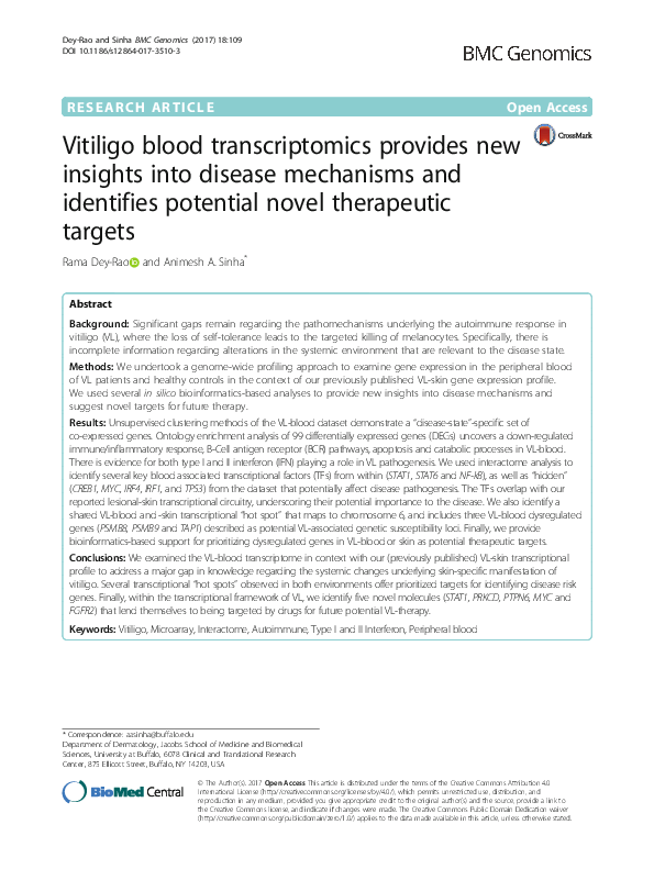 (PDF) Vitiligo blood transcriptomics provides new insights into disease ...