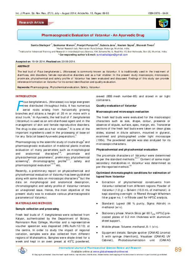 (PDF) Pharmacognostic Evaluation of Vatankur - An Ayurvedic Drug ...