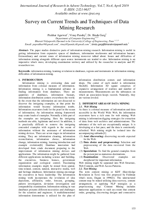 (PDF) Survey on Current Trends and Techniques of Data Mining Research