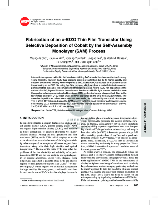 (PDF) Fabrication of an a-IGZO Thin Film Transistor Using Selective ...
