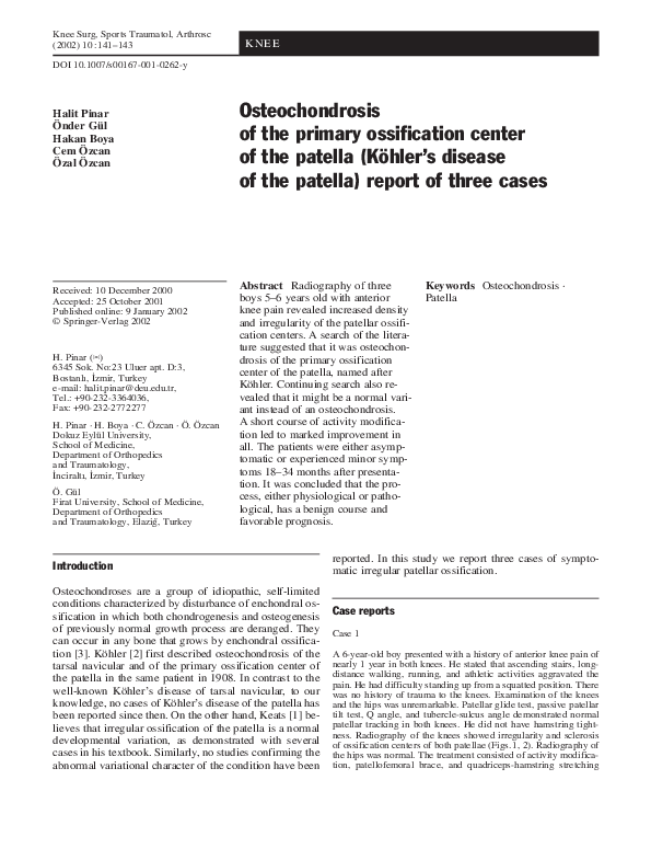 (PDF) Osteochondrosis of the primary ossification center of the patella ...
