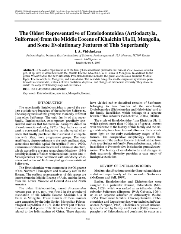 (PDF) The oldest representative of Entelodontoidea (Artiodactyla ...