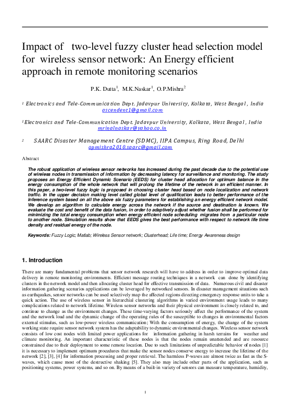 (PDF) Two-Level Fuzzy Clustering for Energy-Efficient Sensor Networks
