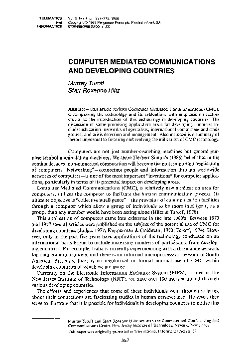 (PDF) Computer mediated communications and developing countries