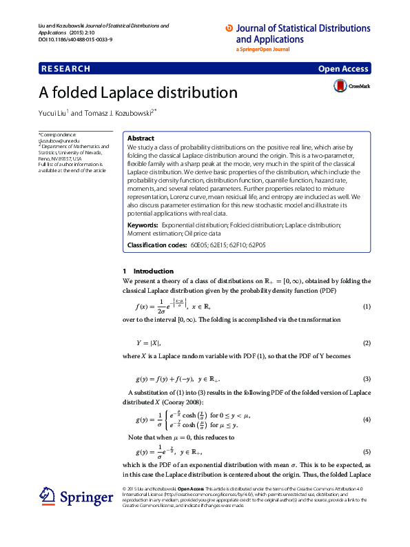(PDF) A folded Laplace distribution