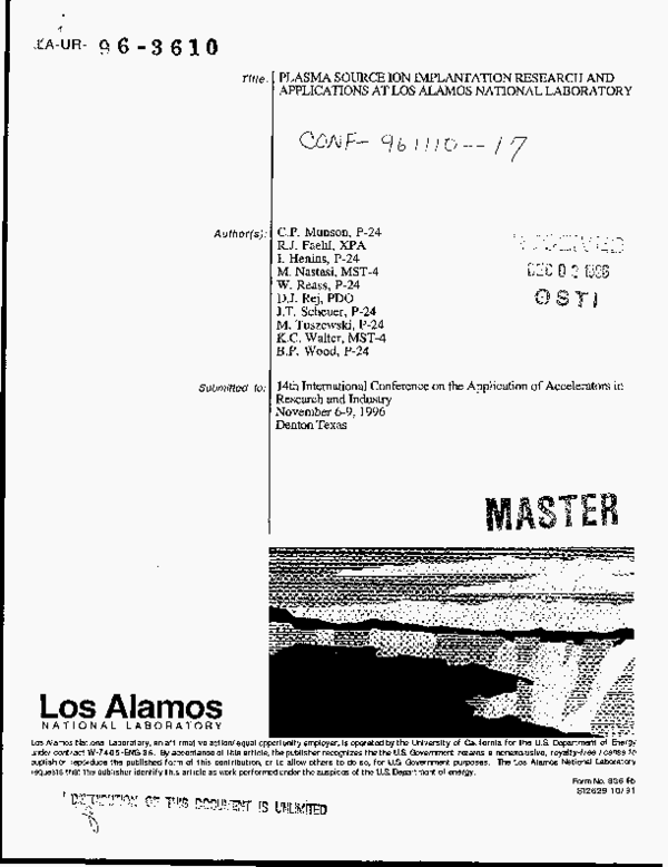 (PDF) Plasma Source Ion Implantation research and applications at Los ...