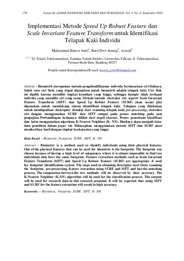 (PDF) Implementasi Metode Speed Up Robust Feature dan Scale Invariant Feature Transform untuk ...