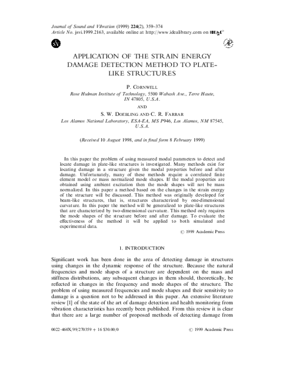(PDF) Application of the strain energy damage detection method to plate-like structures