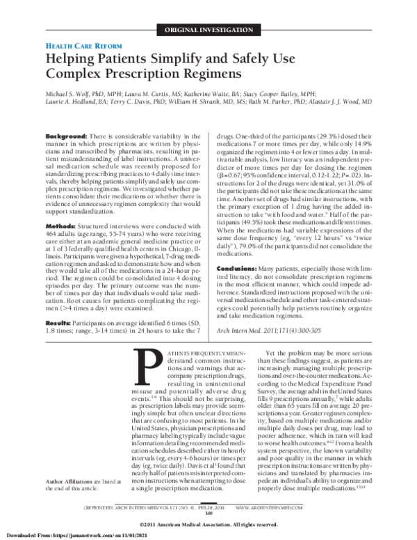 (PDF) Helping Patients Simplify and Safely Use Complex Prescription ...
