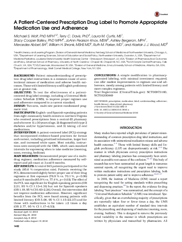 (PDF) A Patient-Centered Prescription Drug Label to Promote Appropriate ...