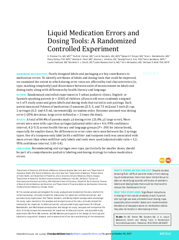 (PDF) Liquid Medication Errors and Dosing Tools: A Randomized ...