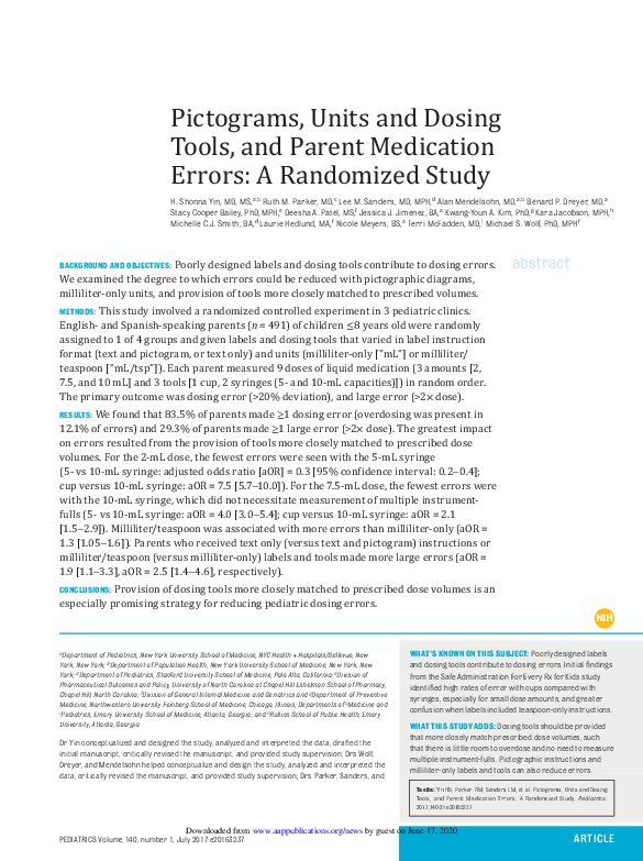 (PDF) Pictograms, Units and Dosing Tools, and Parent Medication Errors ...