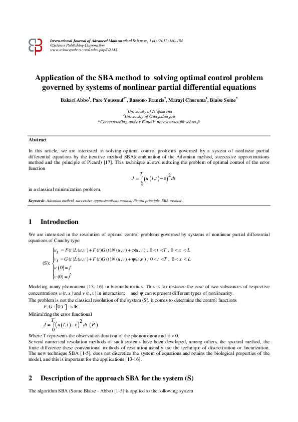 Pdf Application Of The Sba Method To Solving Optimal Control Problem