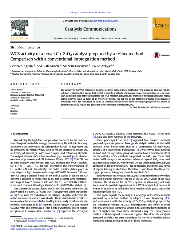(PDF) WGS activity of a novel Cu–ZrO2 catalyst prepared by a reflux ...
