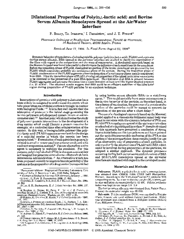 (PDF) Dilatational Properties of Poly(DL-lactic acid) and Bovine Serum ...