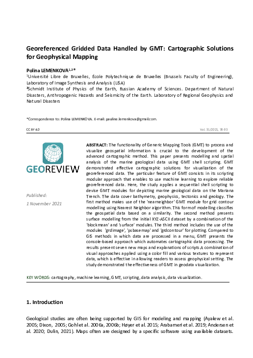 Pdf Georeferenced Gridded Data Handled By Gmt Cartographic Solutions For Geophysical Mapping