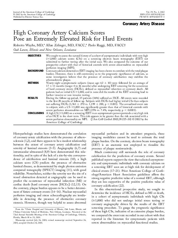 (PDF) High coronary artery calcium scores pose an extremely elevated ...