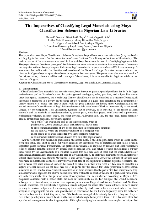 (PDF) The Imperatives of Classifying Legal Materials using ...