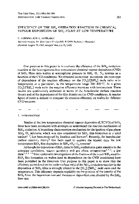 (PDF) Efficiency of the SiH4 oxidation reaction in chemical vapour ...