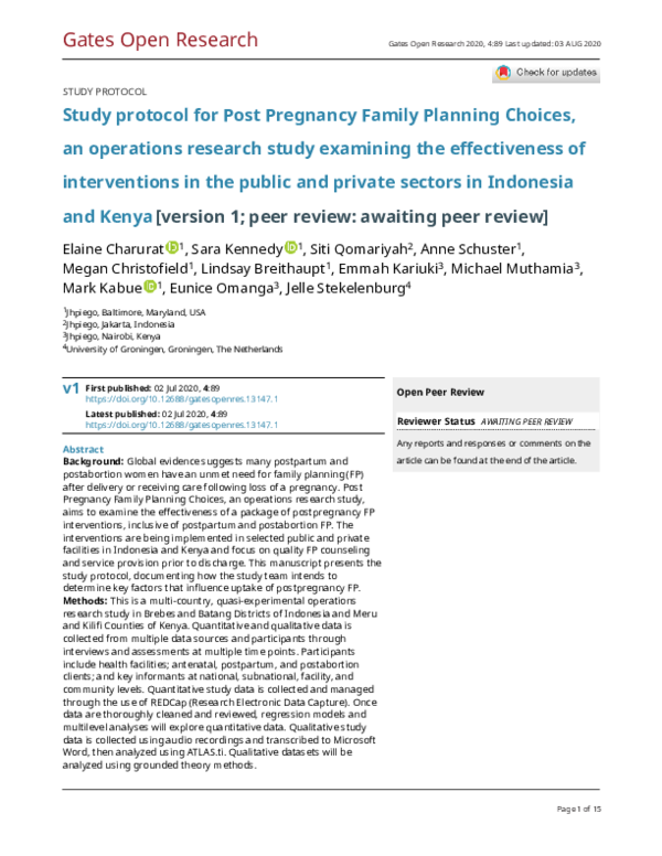 (PDF) Study protocol for Post Pregnancy Family Planning Choices, an ...