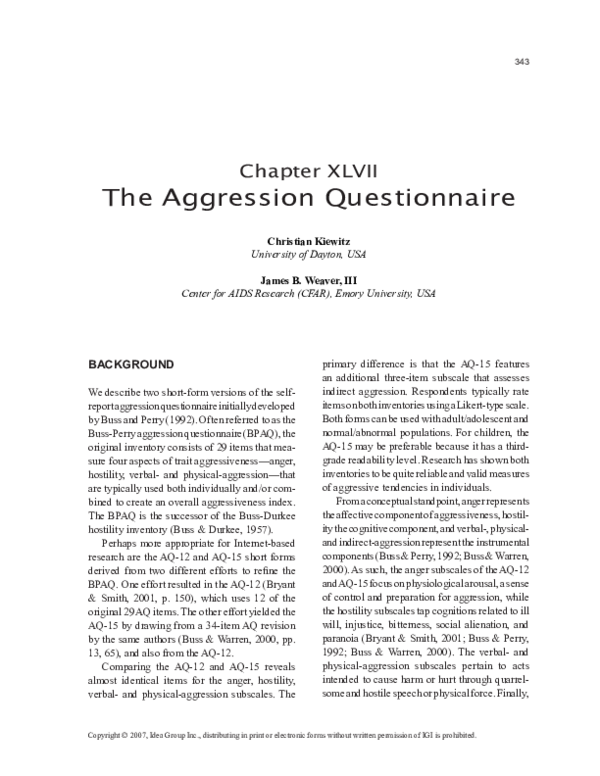 (PDF) The Aggression Questionnaire
