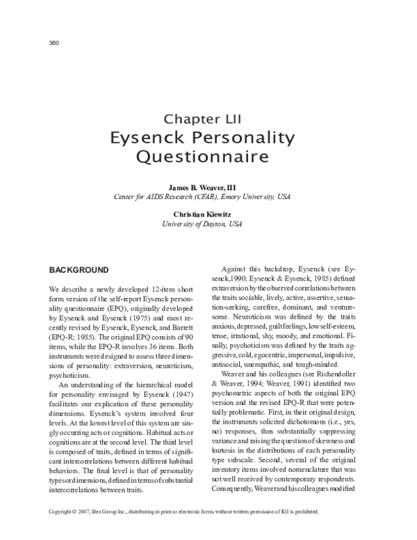 (PDF) Eysenck Personality Questionnaire