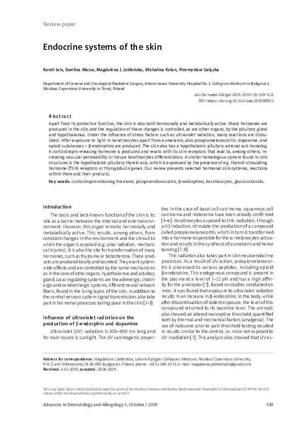 (PDF) Endocrine systems of the skin | Przemysław Gałązka - Academia.edu