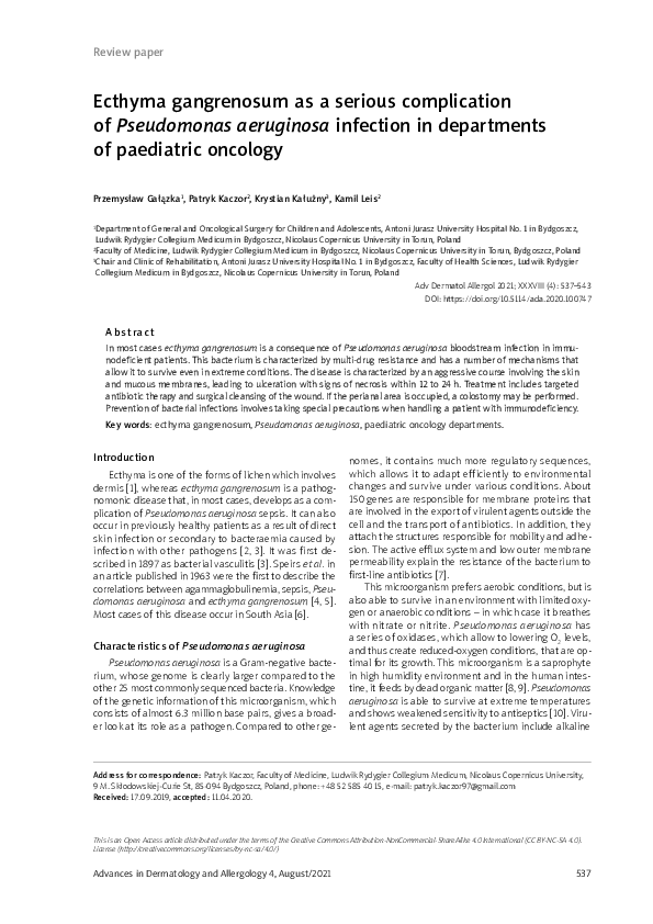 (PDF) Ecthyma gangrenosum as a serious complication of Pseudomonas ...