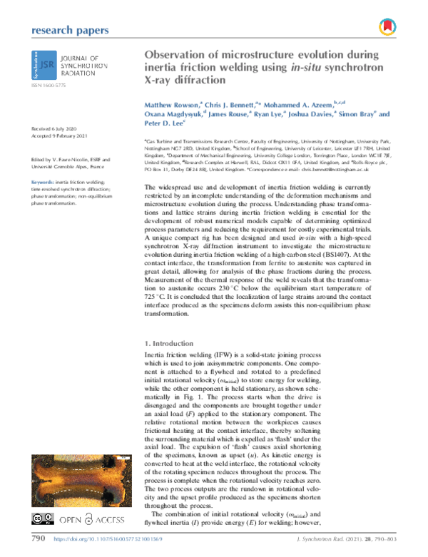 Pdf Observation Of Microstructure Evolution During Inertia Friction Welding Using In Situ