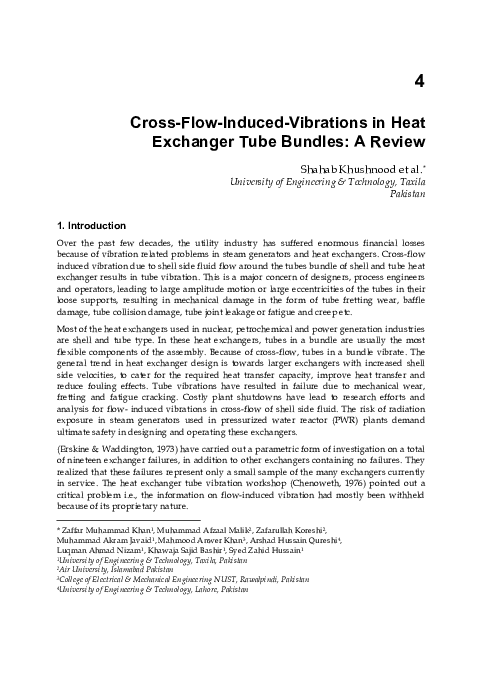 (PDF) Cross-Flow-Induced-Vibrations in Heat Exchanger Tube Bundles: A Review