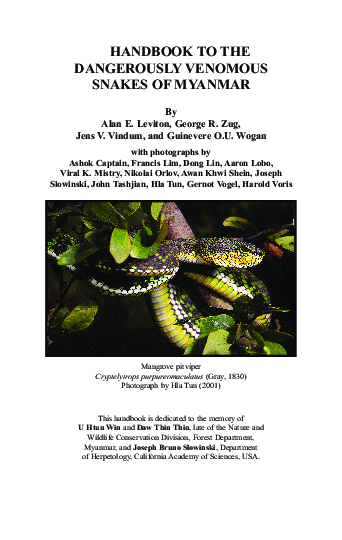 (PDF) Handbook to the dangerously venomous snakes of Myanmar