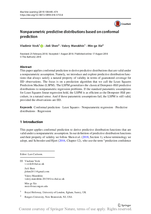 (PDF) Nonparametric predictive distributions based on conformal prediction