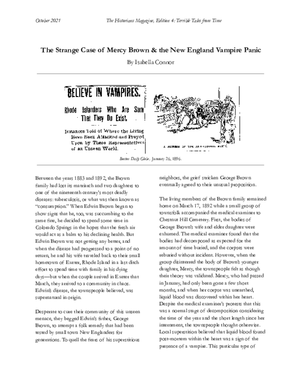 (PDF) The Strange Case of Mercy Brown & the New England Vampire Panic