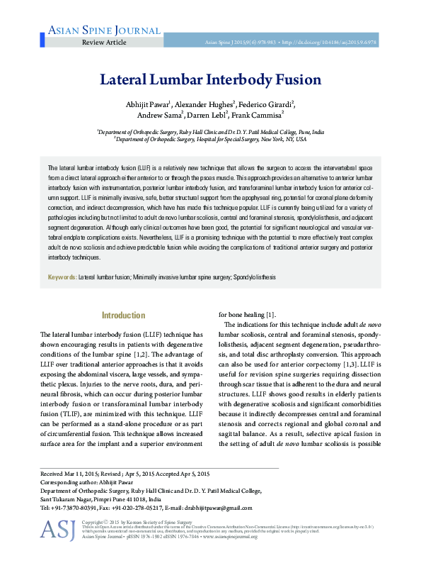 (PDF) Lateral Lumbar Interbody Fusion