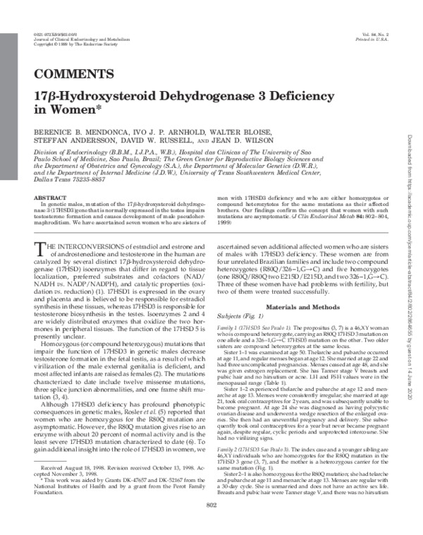 (PDF) 17β-Hydroxysteroid Dehydrogenase 3 Deficiency in Women 1