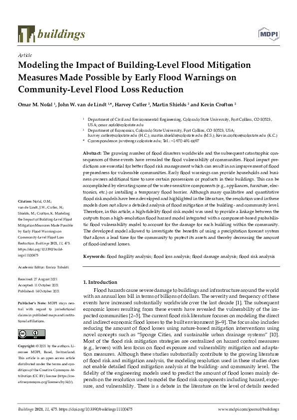 (PDF) Modeling the Impact of Building-Level Flood Mitigation Measures Made Possible by Early ...