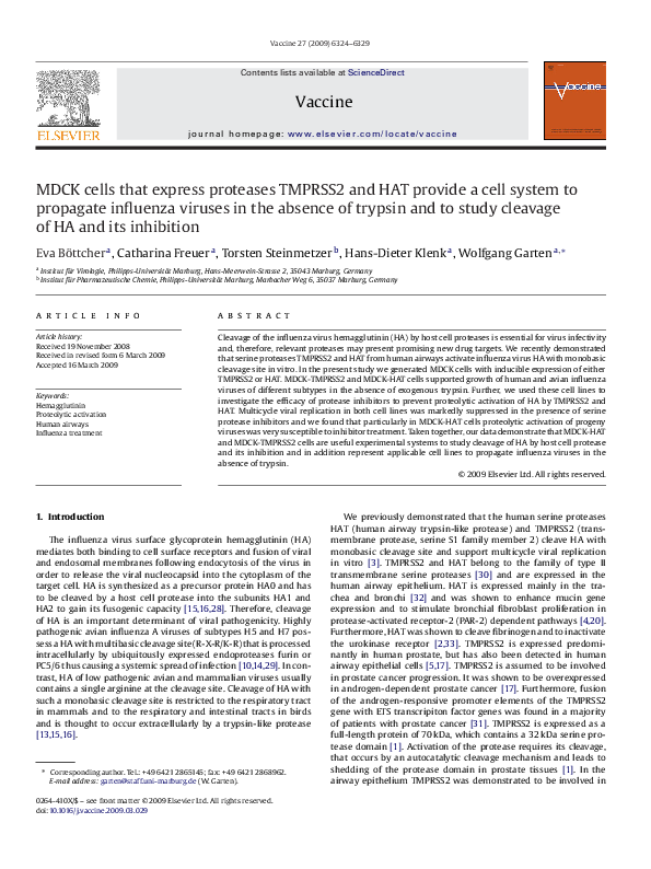 (PDF) MDCK cells that express proteases TMPRSS2 and HAT provide a cell ...