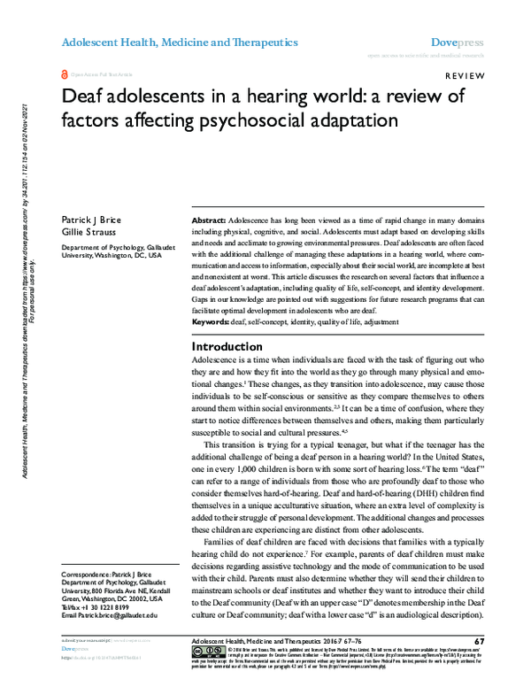 (PDF) Deaf adolescents in a hearing world: a review of factors ...