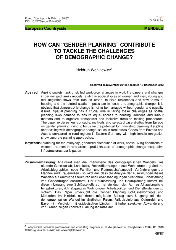 (PDF) How can “gender planning” contribute to tackle the challenges of ...