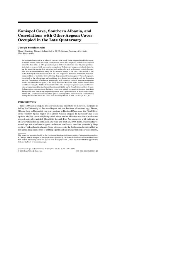 (PDF) Konispol Cave, southern Albania, and correlations with other ...