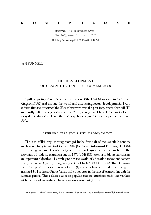 (PDF) The Development of U3As the Benefits to Members