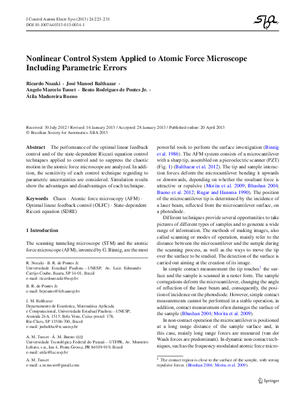 (PDF) Nonlinear control system applied to atomic force microscope including parametric errors