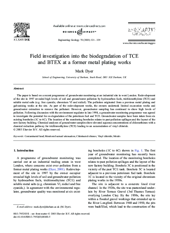 (PDF) Field investigation into the biodegradation of TCE and BTEX at a ...
